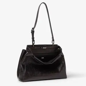 Fendi My Peekaboo Medium Crackled Black Leather Bag